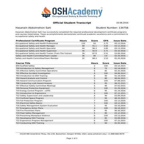 134756-OSHAcademy-Transcript | PDF