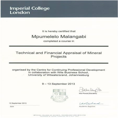 Certificate - Mpumelelo Malangabi | PDF