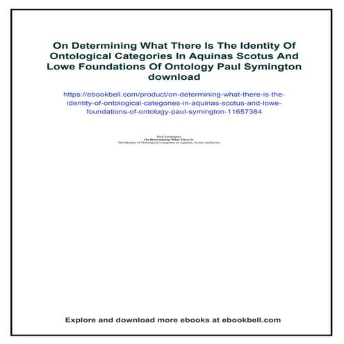 On Determining What There Is The Identity Of Ontological Categories In Aquinas Scotus And Lowe ...