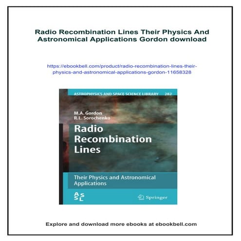 Radio Recombination Lines Their Physics And Astronomical Applications ...