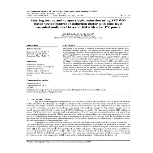 Starting Torque And Torque Ripple Reduction Using Svpwm Based Vector Control Of Induction Motor 0818