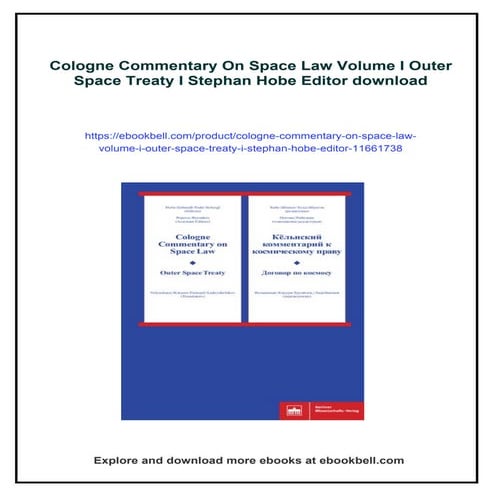 Cologne Commentary On Space Law Volume I Outer Space Treaty I Stephan ...
