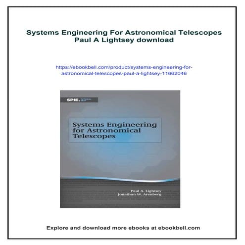 Systems Engineering For Astronomical Telescopes Paul A Lightsey | PDF