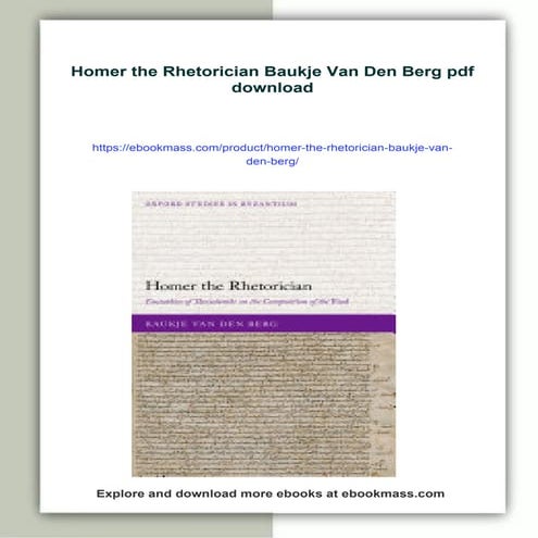 Homer the Rhetorician Baukje Van Den Berg | PDF