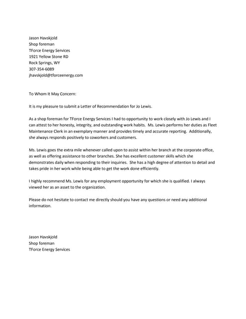 Carrington Tea Recommendation letter | PDF