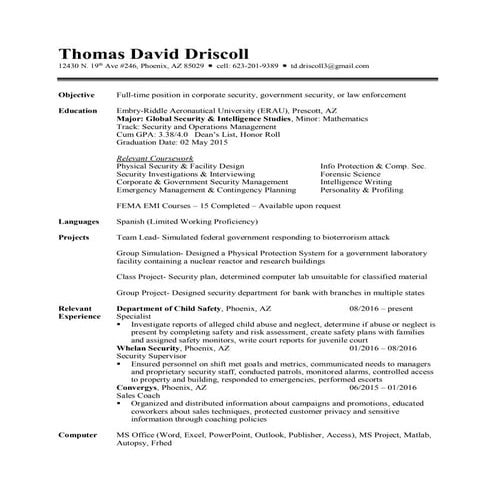 Resume Thomas Driscoll security | PDF