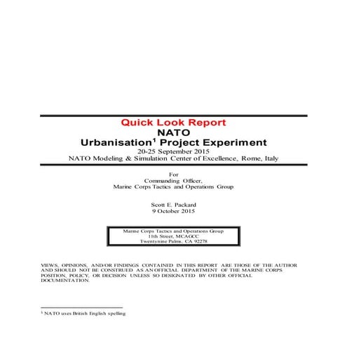 Quick Look Report -NATO Urban Project Experiment (Sep 2015 Rome) V 2.0 ...