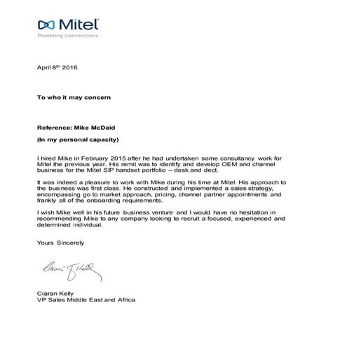 Mike Mc Daid reference Mitel | DOCX