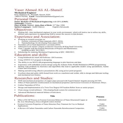 CV Yasser Ahmed Al-Shutaif | PDF