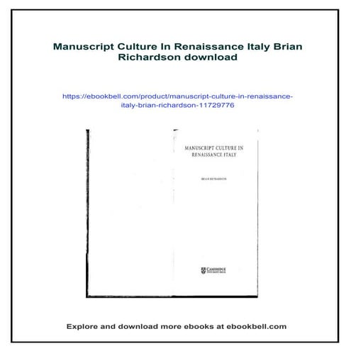 Manuscript Culture In Renaissance Italy Brian Richardson | PDF