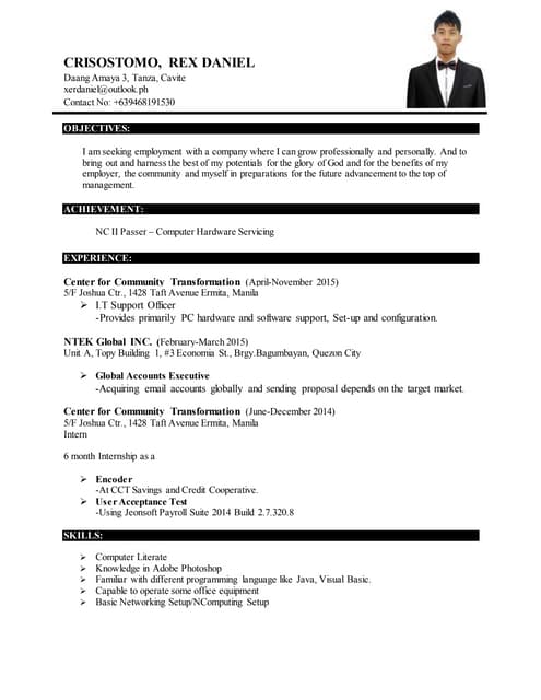 Sample Resume for OJT | DOCX | Resume Writing and Advice | Job Search