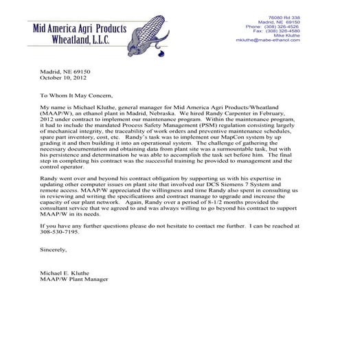 Mike Kluthe Referral-Randy Carpenter | DOC | Business | Business and ...