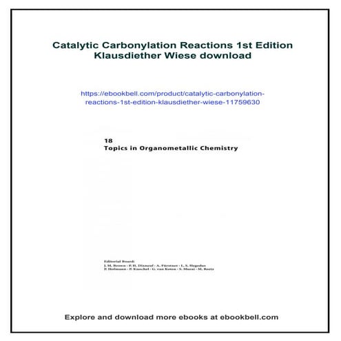 Catalytic Carbonylation Reactions 1st Edition Klausdiether Wiese | PDF