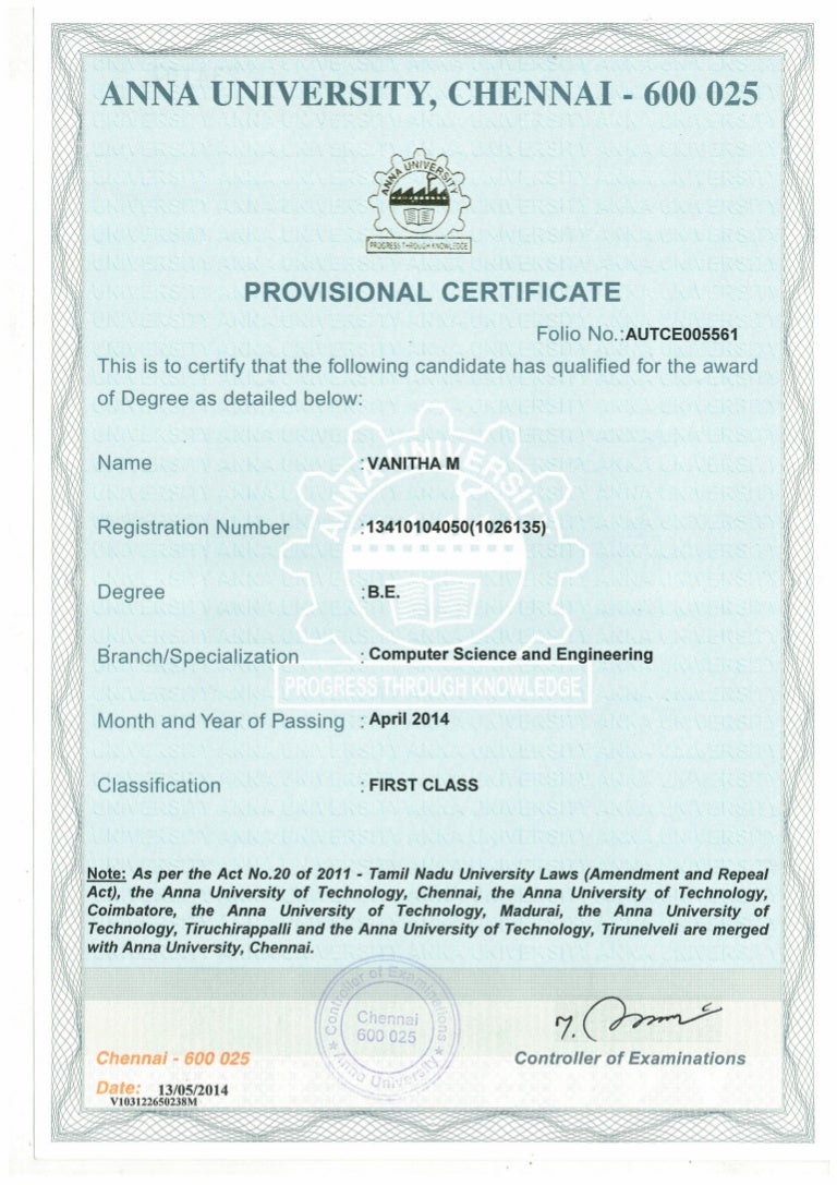 Provisional Certificate Provisional Certificate