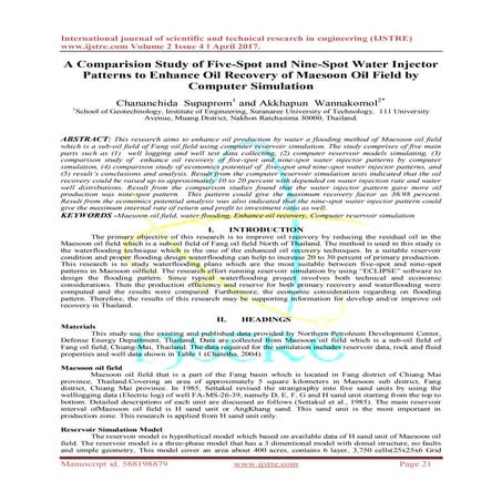 A Comparision Study of Five-Spot and Nine-Spot Water Injector Patterns ...