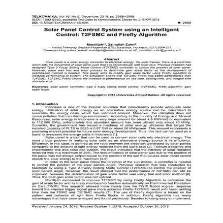 Solar Panel Control System using an Intelligent Control: T2FSMC and Firefly Algorithm | PDF