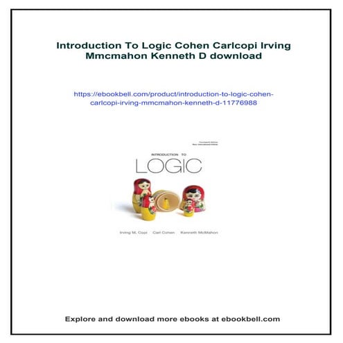 Introduction To Logic Cohen Carlcopi Irving Mmcmahon Kenneth D | PDF