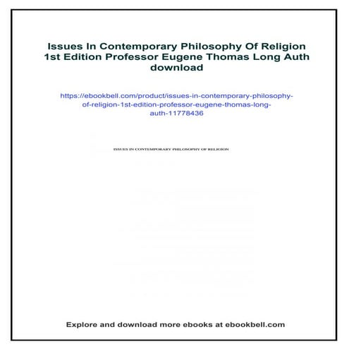 Issues In Contemporary Philosophy Of Religion 1st Edition Professor ...