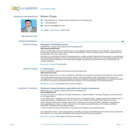 CV_Boban_Čegar-EN | PDF