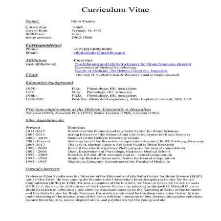 CV Vaadia - Feb 2017 | PDF