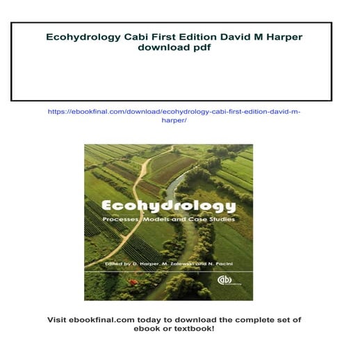 Ecohydrology Cabi First Edition David M Harper | PDF