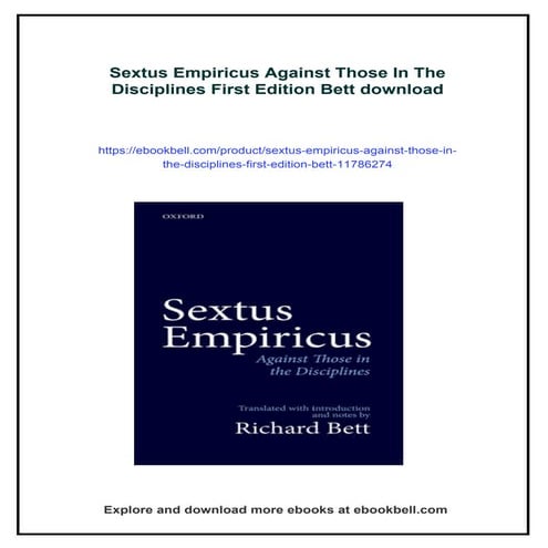 Sextus Empiricus Against Those In The Disciplines First Edition Bett | PDF