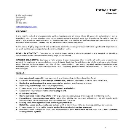 Esther Tait CV Education | DOC