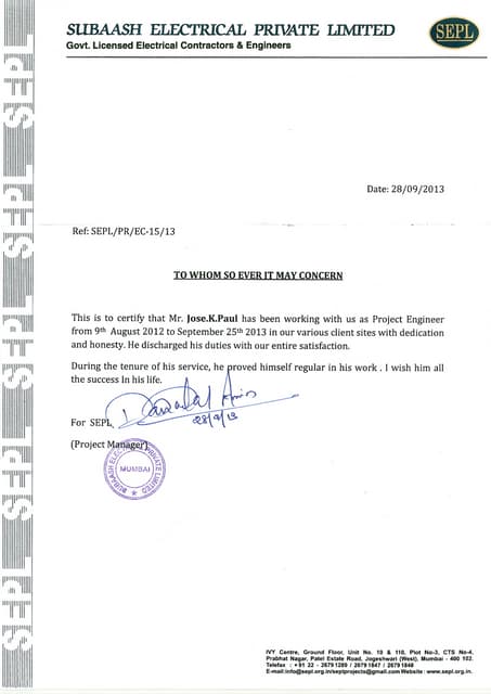 Experience letter of PPL | PDF