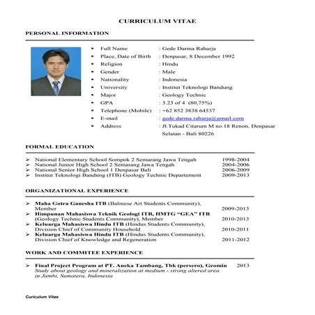 Curriculum Vitae Gede Darma Raharja [Eng] | PDF