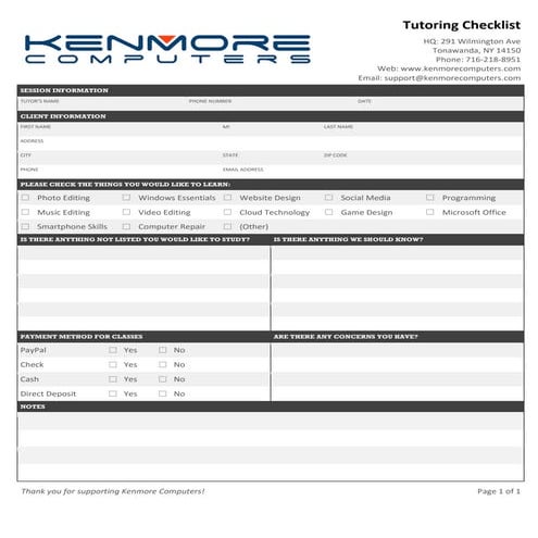 Tutoring Checklist | PDF