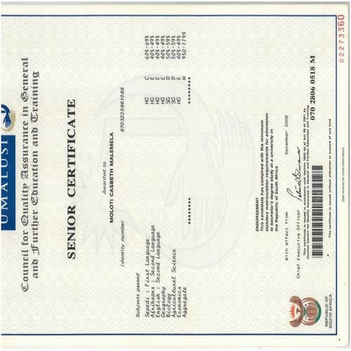 THE ORIGINAL MATRIC CERT 2016 | PDF