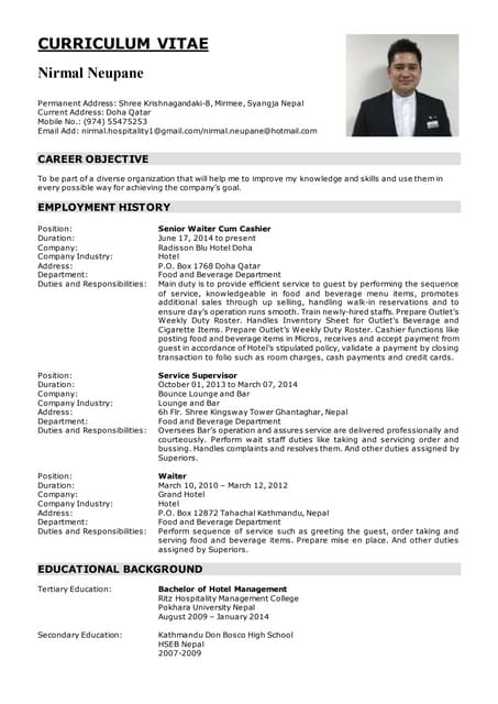 New cv sep 2018 | DOCX | Hotels and Motels | Travel Type