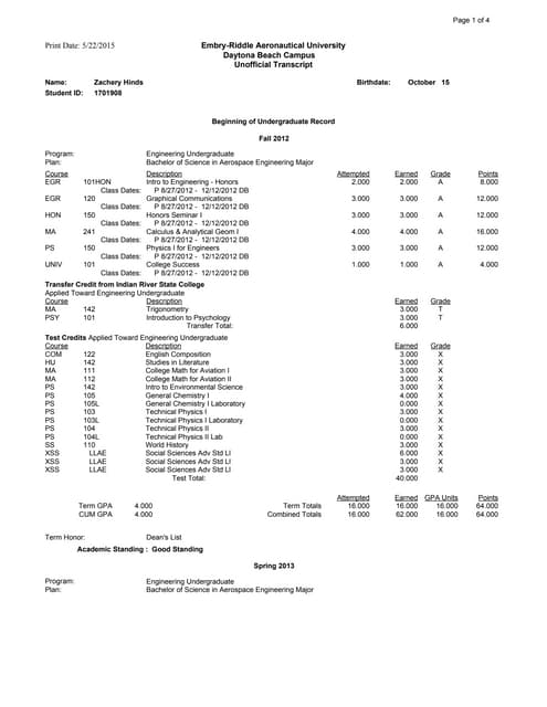 Collegiate Transcript | PDF