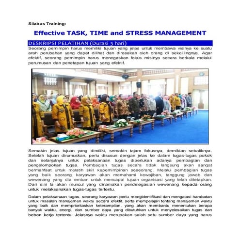Silabus Training "Effective TASK, TIME and STRESS MANAGEMENT" | DOCX