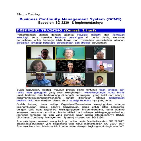 (2021) Silabus Training "Business Continuity Management System (BCMS ...