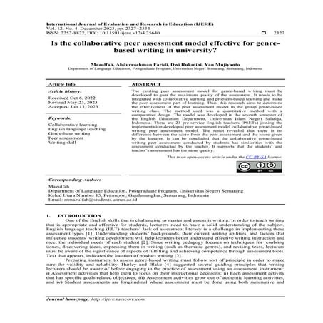 Is the collaborative peer assessment model effective for genre-based ...