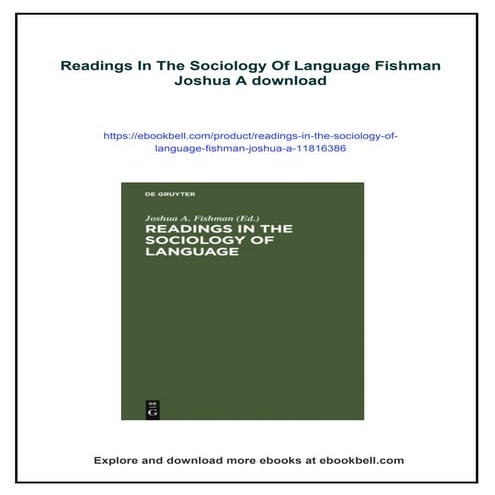 Readings In The Sociology Of Language Fishman Joshua A | PDF
