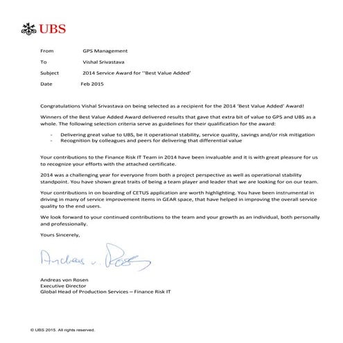 UBS Recognition cert | PDF