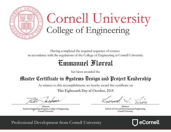 Certificate Cornell - Emmanuel Floreal | PPT