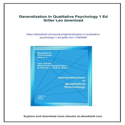 Generalization In Qualitative Psychology 1 Ed Grtler Leo | PDF