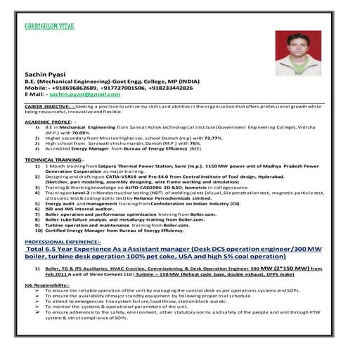 Power plant desk operation engineer(Boiler, turbine, HVAC) | DOCX