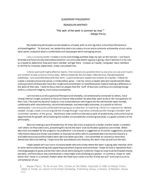 Leadership Philosophy Statement | PDF