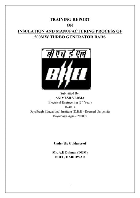 Industrial Training Report bhel haridwar. | PDF