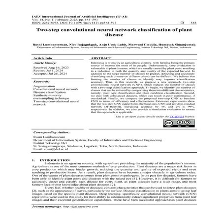 Two-step convolutional neural network classification of plant disease | PDF
