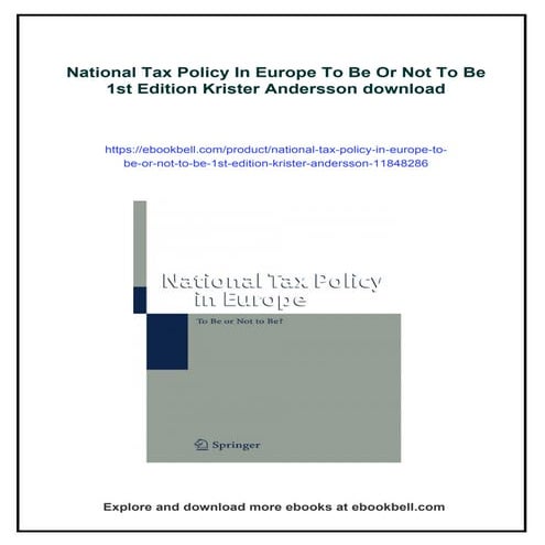 National Tax Policy In Europe To Be Or Not To Be 1st Edition Krister ...