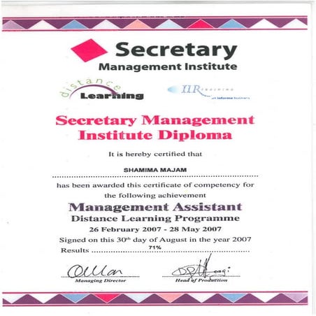 2007 Management Assist Diploma | PDF