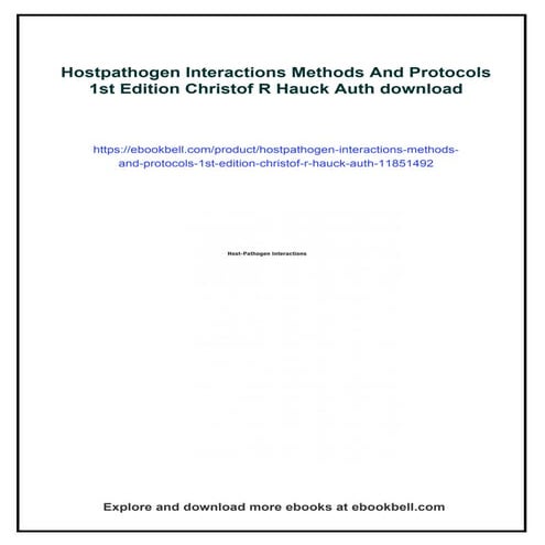 Hostpathogen Interactions Methods And Protocols 1st Edition Christof R Hauck Auth | PDF