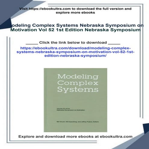 Modeling Complex Systems Nebraska Symposium on Motivation Vol 52 1st Edition Nebraska Symposium ...