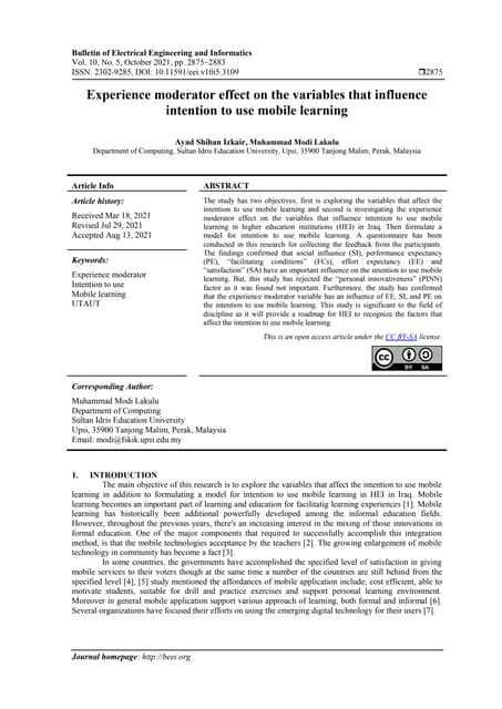 Experience Moderator Effect On The Variables That Influence Intention