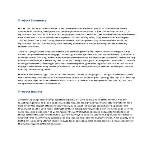 H & H Tool Quarterly Report | PDF